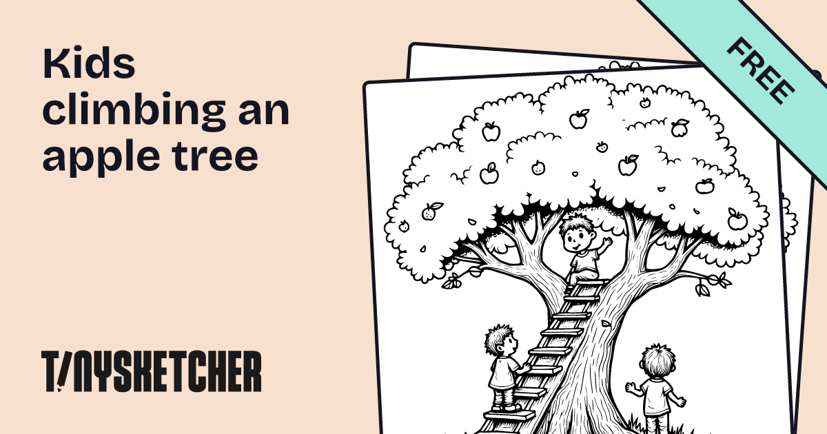 Kids climbing an apple tree Coloring Page | Free Printables | Tiny Sketcher