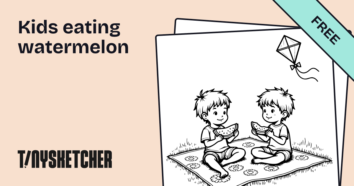 Kids eating watermelon Coloring Page | Free Printables | Tiny Sketcher