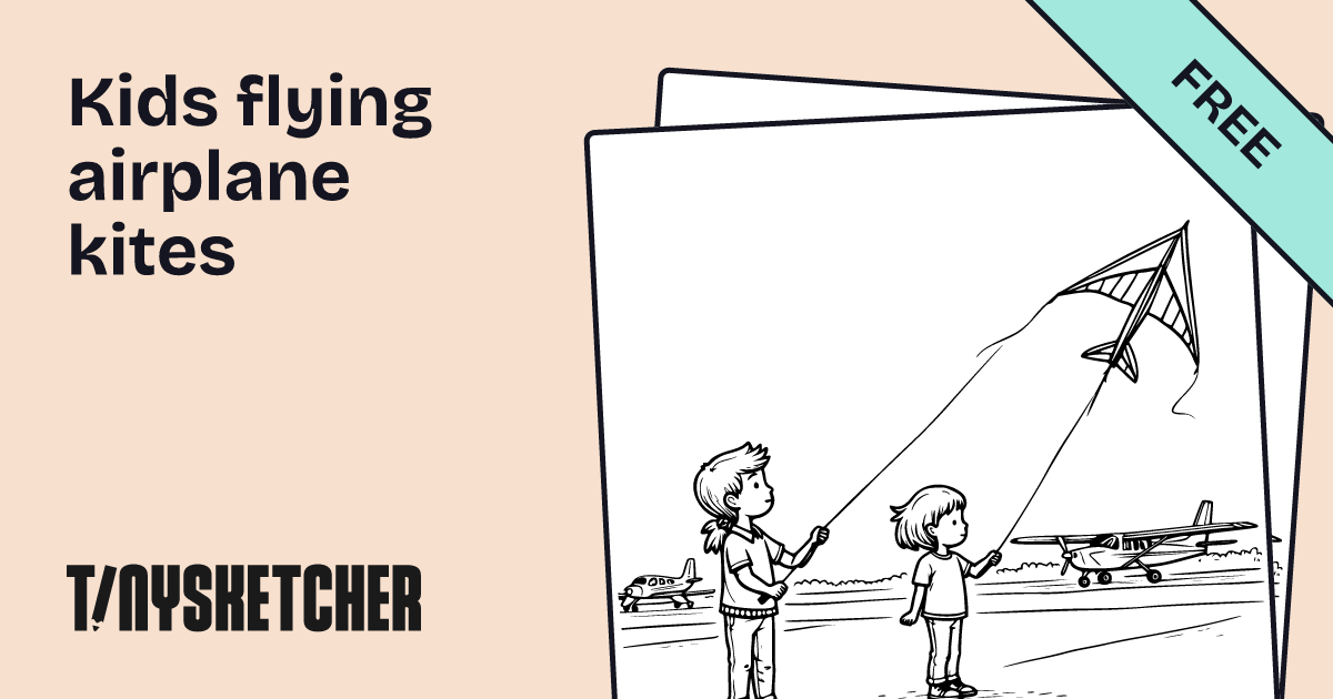 Kids flying airplane kites Coloring Page | Free Printables | Tiny Sketcher
