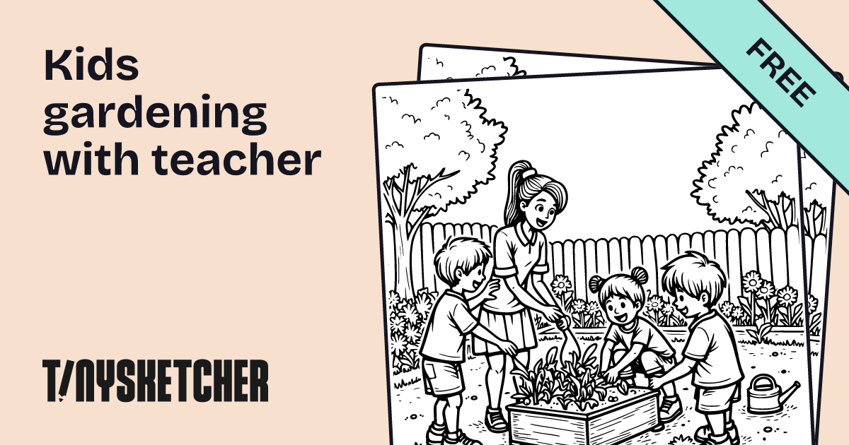 Kids gardening with teacher Coloring Page | Free Printables | Tiny Sketcher