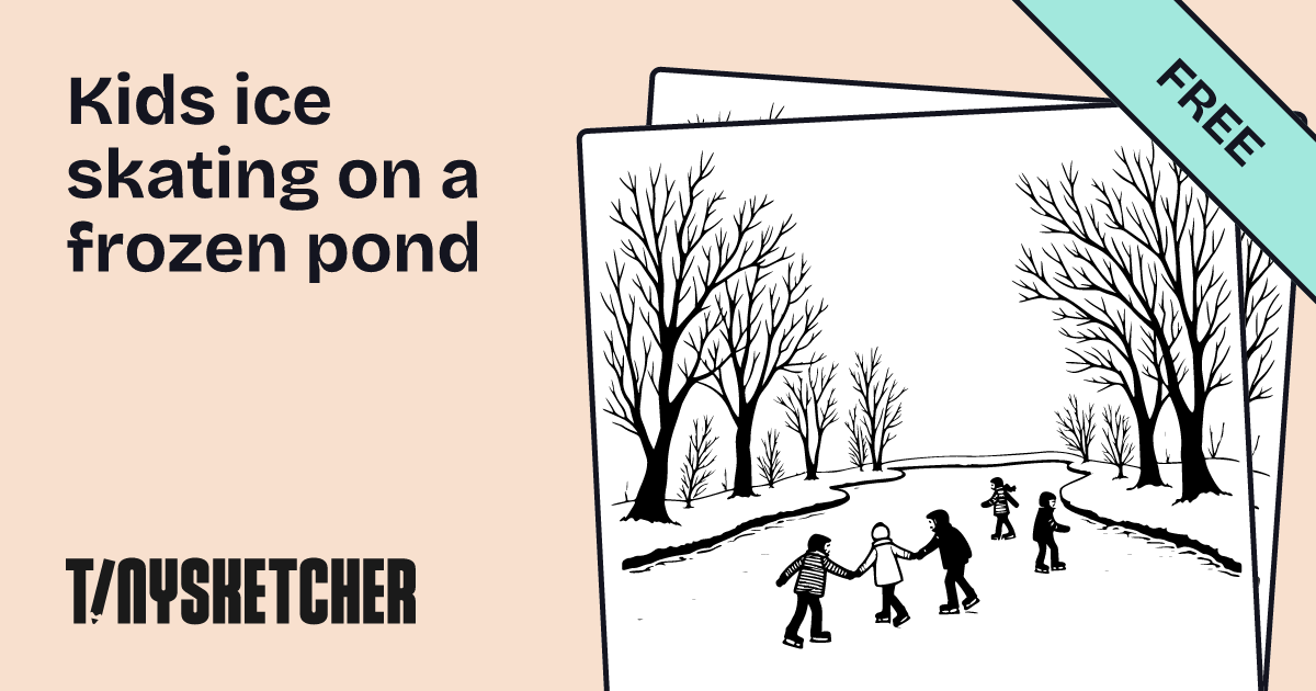 Kids ice skating on a frozen pond Coloring Page | Free Printables ...