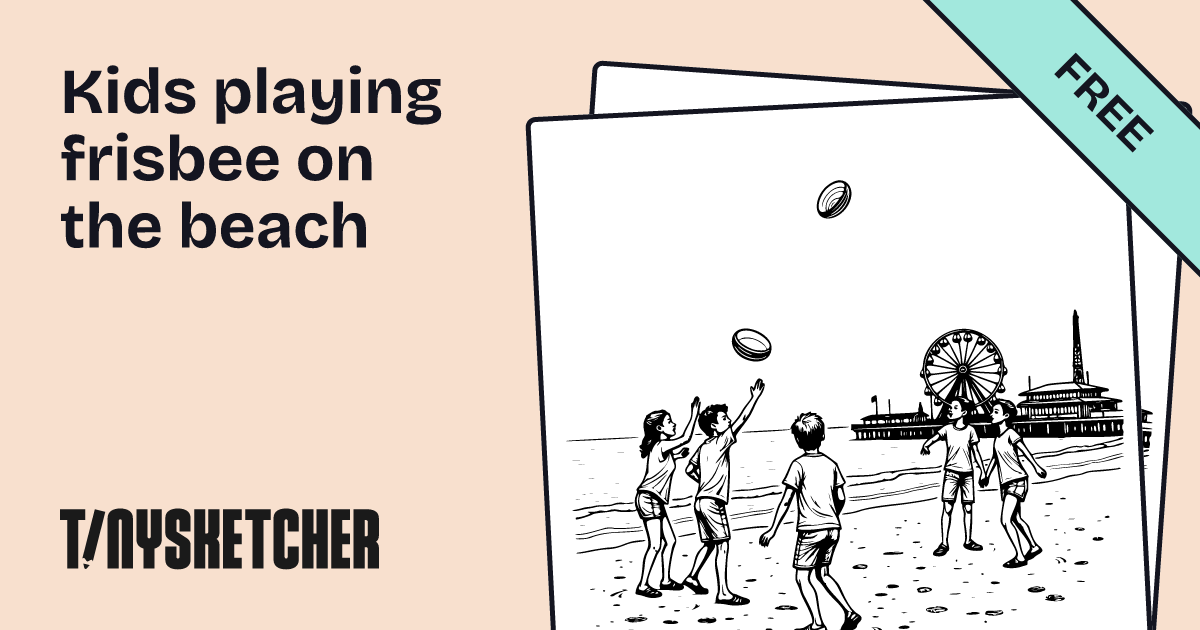 Kids playing frisbee on the beach Coloring Page | Free Printables ...