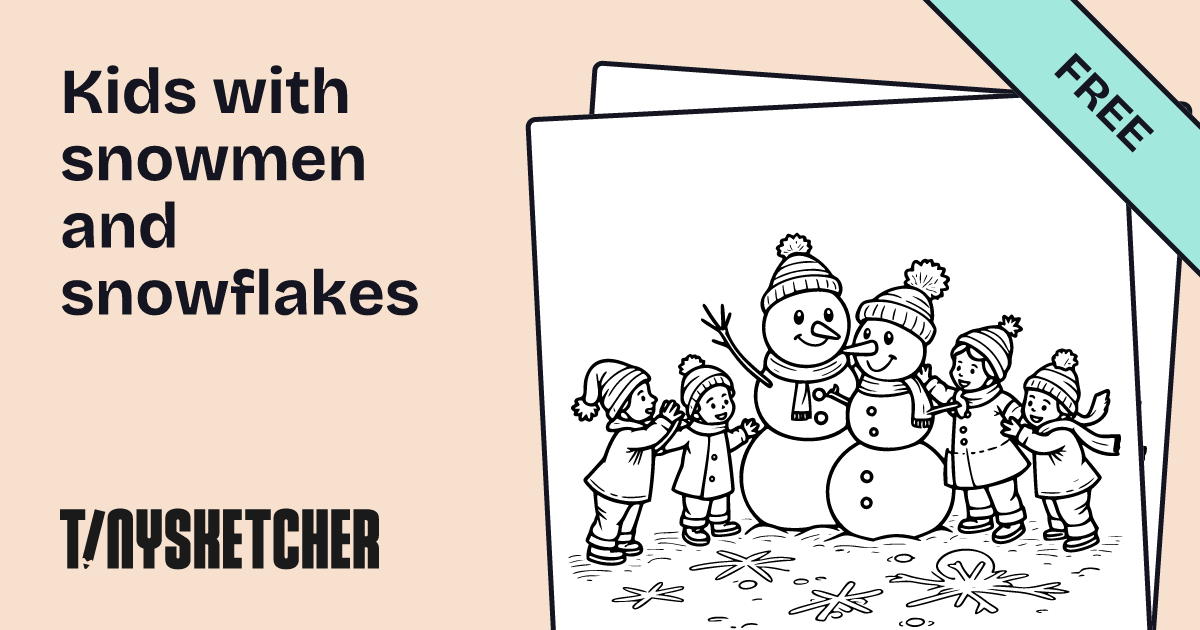 Kids with snowmen and snowflakes Coloring Page | Free Printables | Tiny ...
