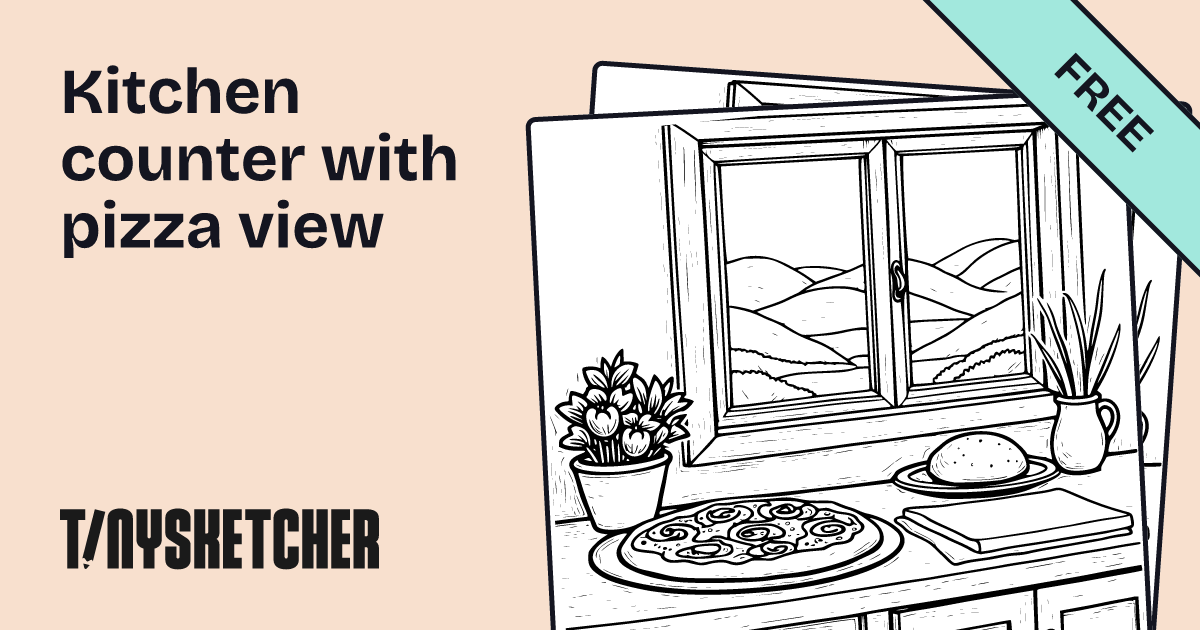 Kitchen counter with pizza view Coloring Page | Free Printables | Tiny ...