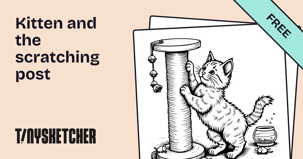 Kitten and the scratching post Coloring Page | Free Printables | Tiny ...