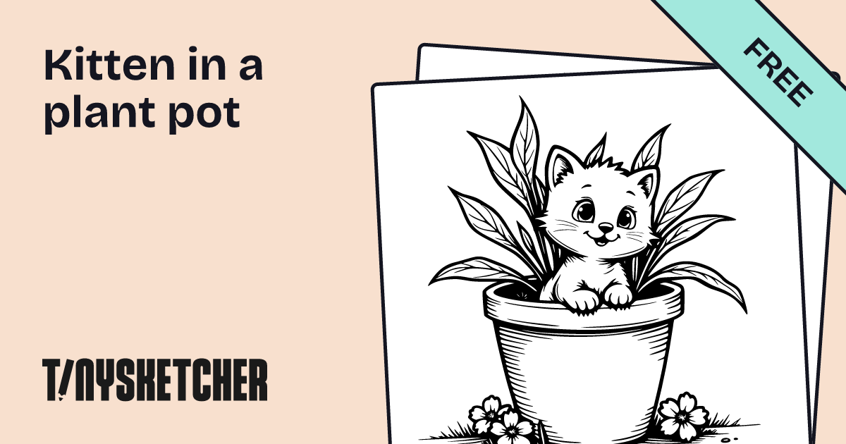 Kitten in a plant pot Coloring Page | Free Printables | Tiny Sketcher