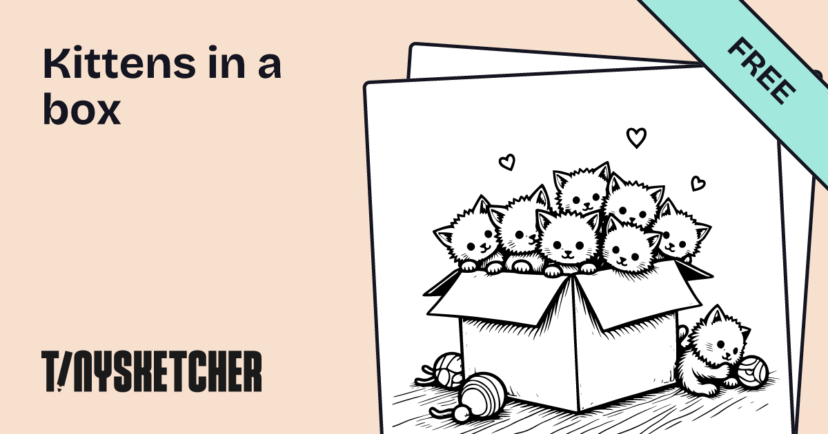 Kittens in a box Coloring Page | Free Printables | Tiny Sketcher