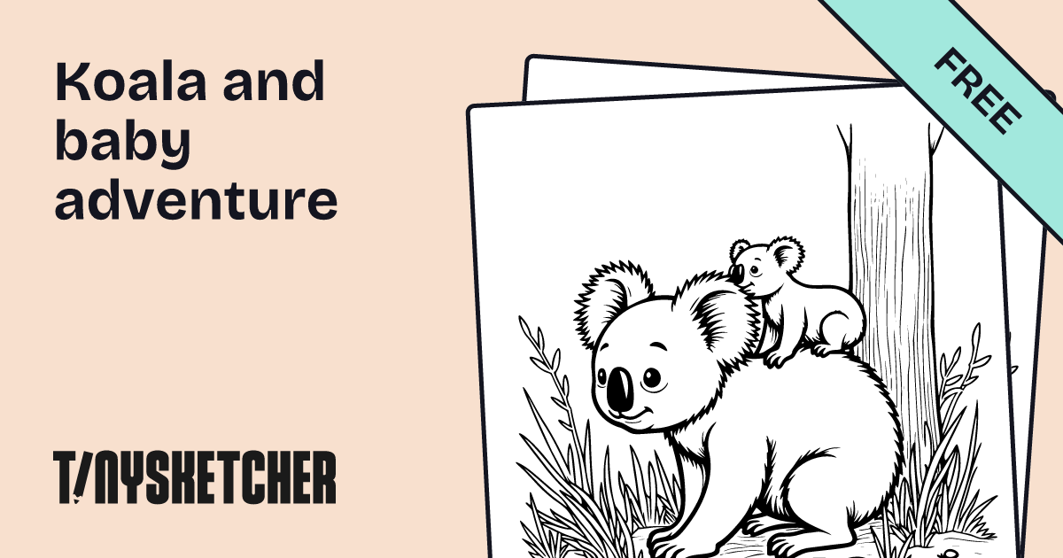 Koala and baby adventure Coloring Page | Free Printables | Tiny Sketcher