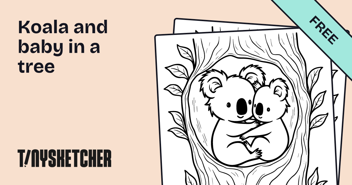 Koala and baby in a tree Coloring Page | Free Printables | Tiny Sketcher