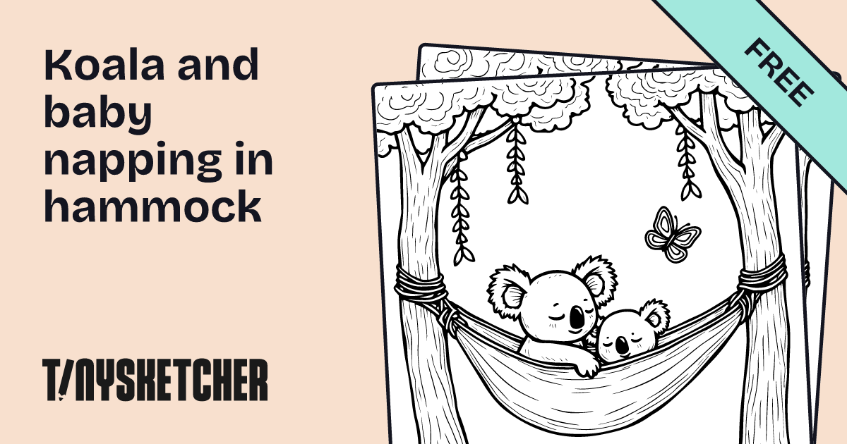 Koala and baby napping in hammock Coloring Page | Free Printables ...