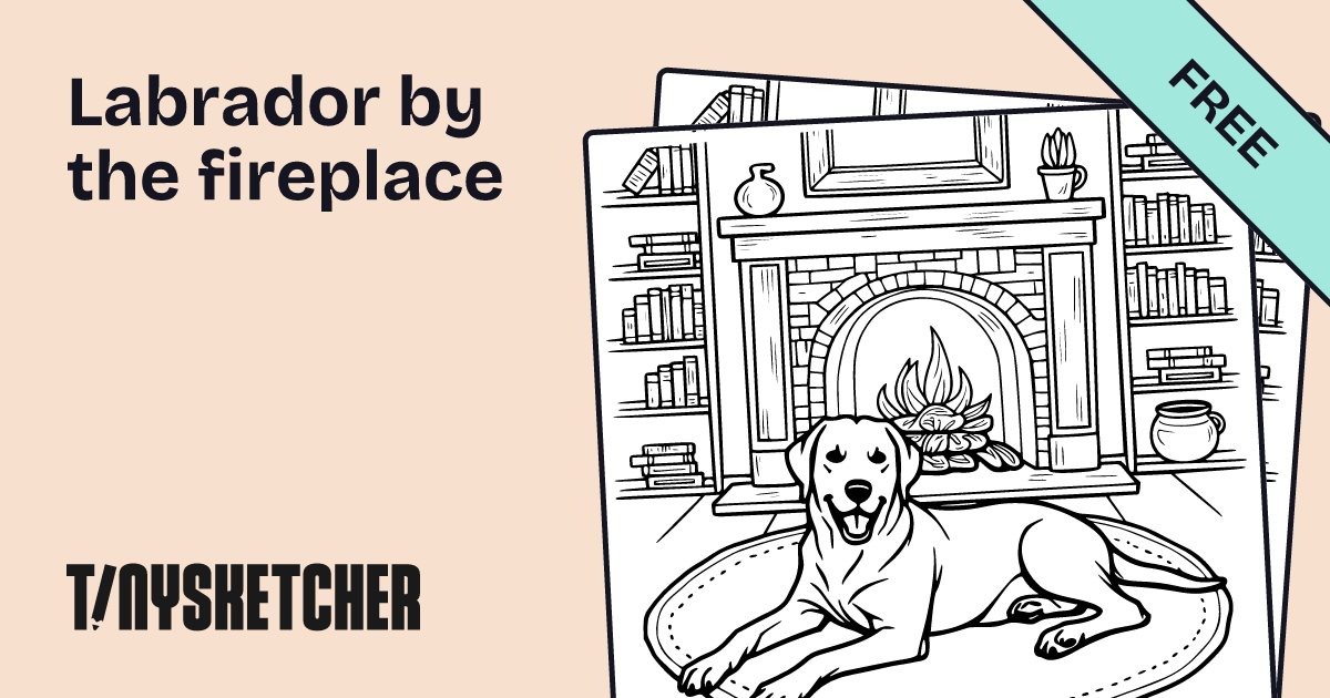 Labrador by the fireplace Coloring Page | Free Printables | Tiny Sketcher