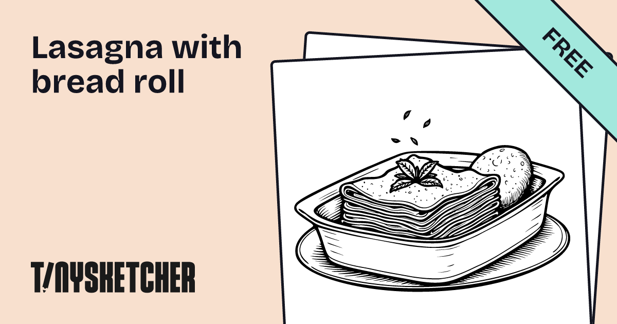 Lasagna with bread roll Coloring Page | Free Printables | Tiny Sketcher