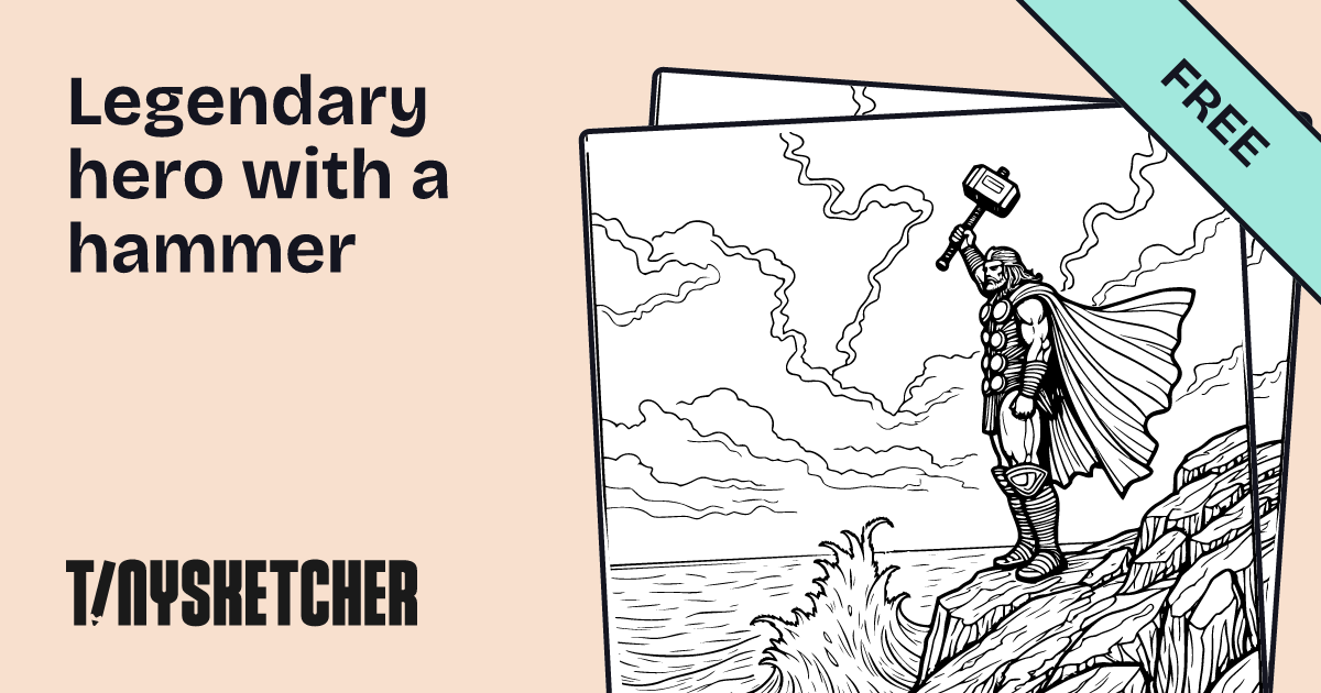 Legendary hero with a hammer Coloring Page | Free Printables | Tiny ...