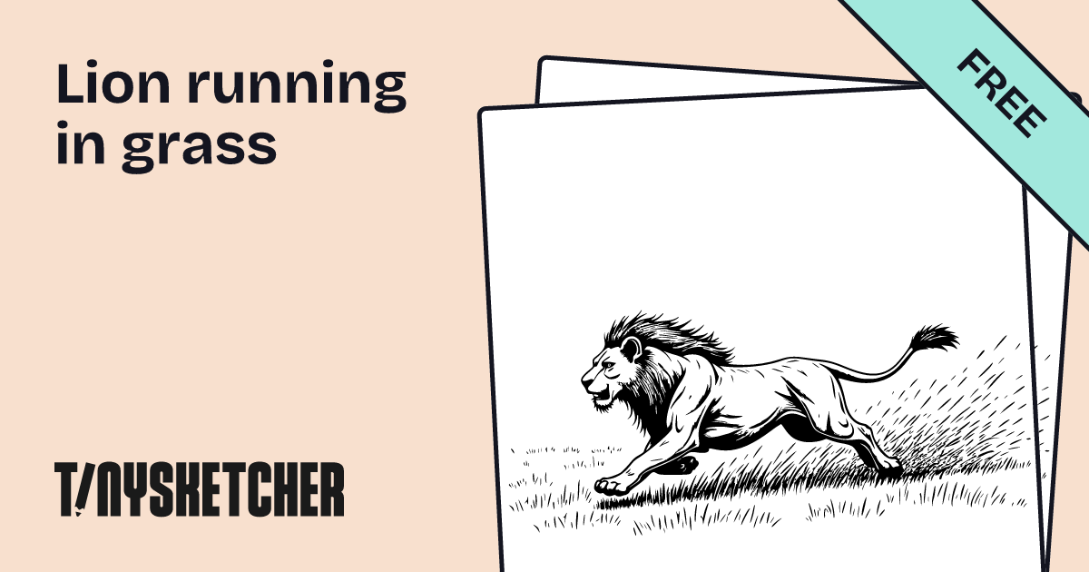 Lion running in grass Coloring Page | Free Printables | Tiny Sketcher