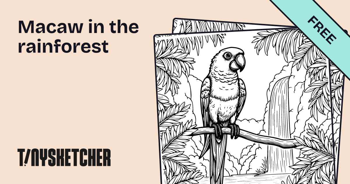 Macaw in the rainforest Coloring Page | Free Printables | Tiny Sketcher