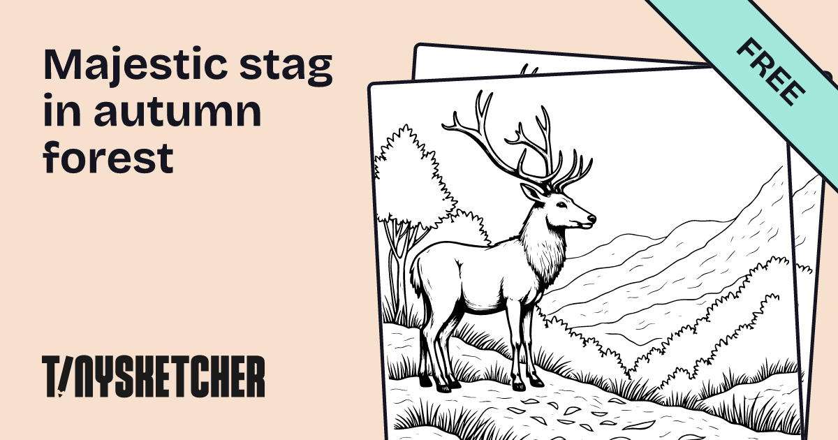 Majestic stag in autumn forest Coloring Page | Free Printables | Tiny ...