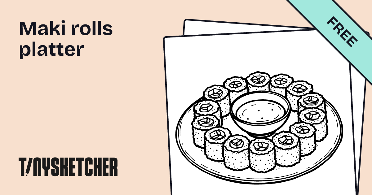 Maki rolls platter Coloring Page | Free Printables | Tiny Sketcher