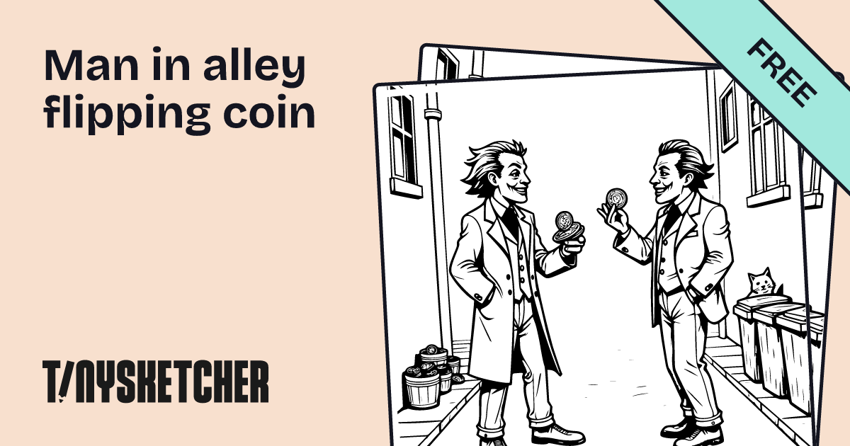 Man in alley flipping coin Coloring Page | Free Printables | Tiny Sketcher