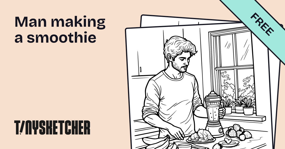 Man making a smoothie Coloring Page | Free Printables | Tiny Sketcher