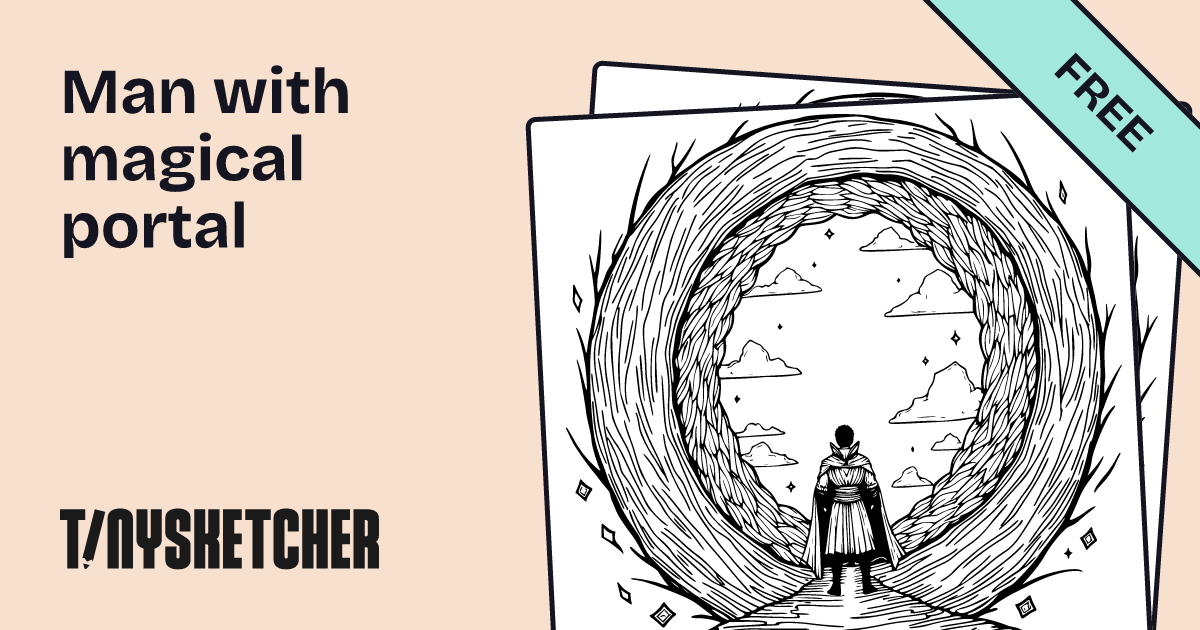 Man with magical portal Coloring Page | Free Printables | Tiny Sketcher