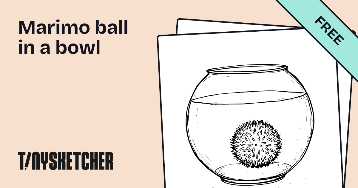 Marimo ball in a bowl Coloring Page | Free Printables | Tiny Sketcher