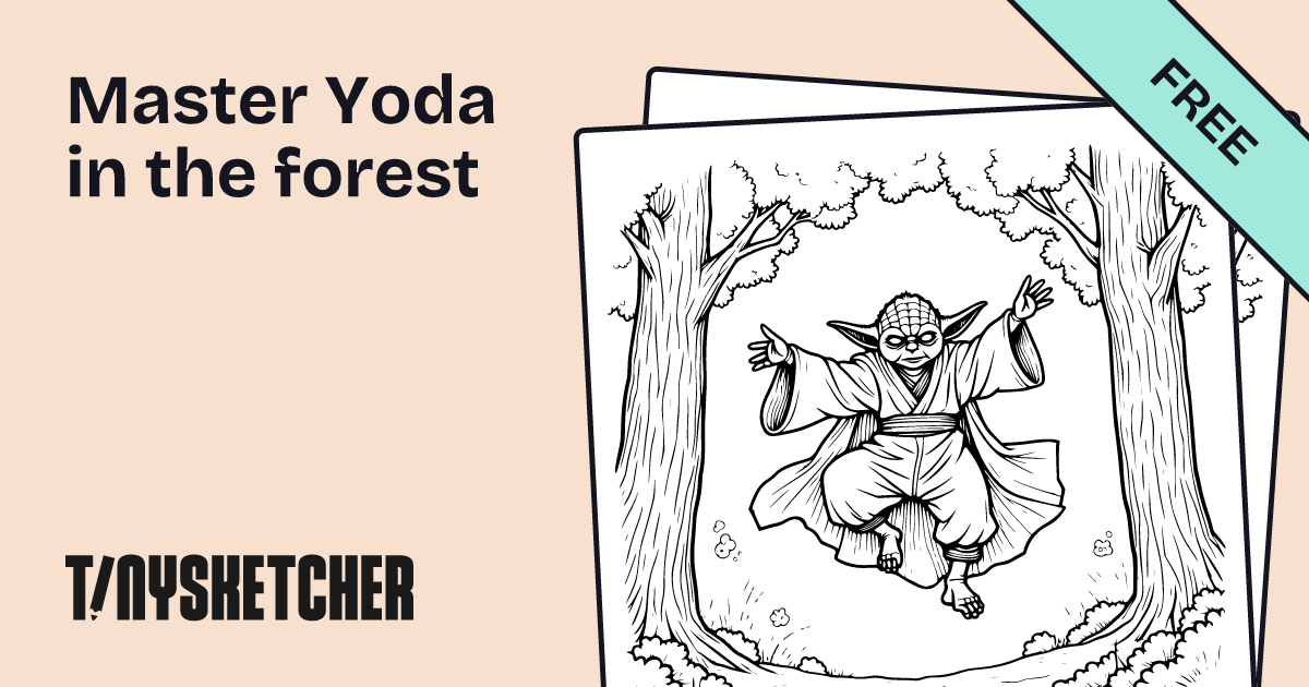 Master Yoda in the forest Coloring Page | Free Printables | Tiny Sketcher
