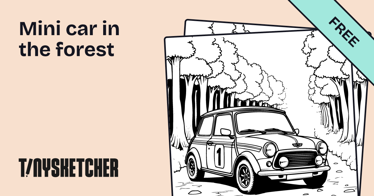 Mini car in the forest Coloring Page | Free Printables | Tiny Sketcher