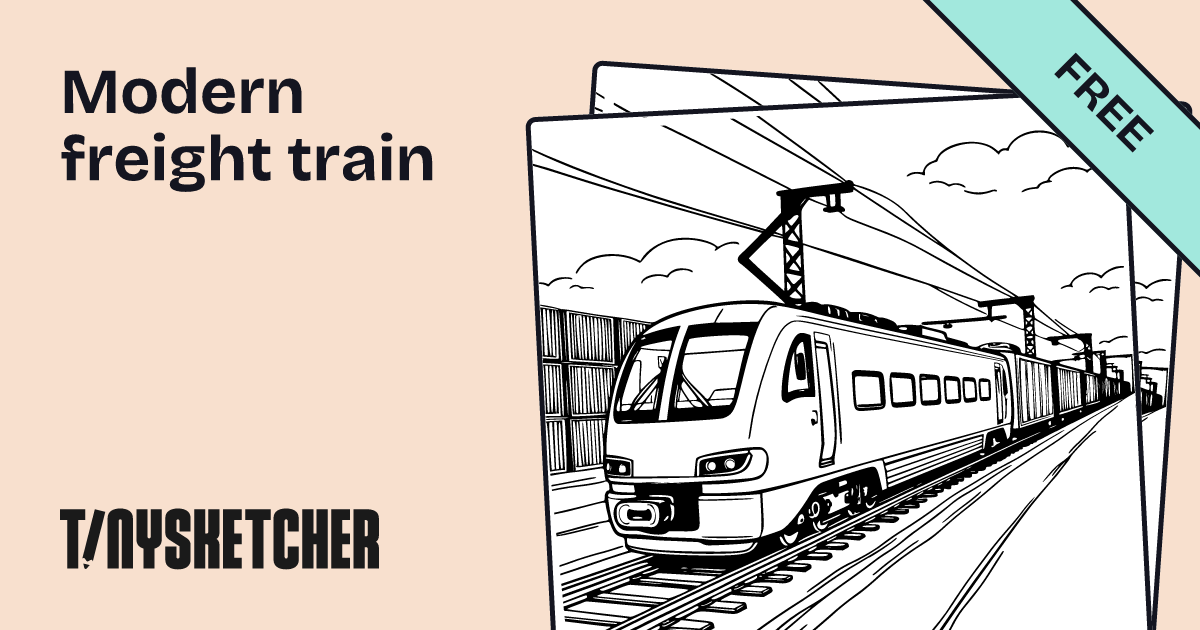 Modern freight train Coloring Page | Free Printables | Tiny Sketcher
