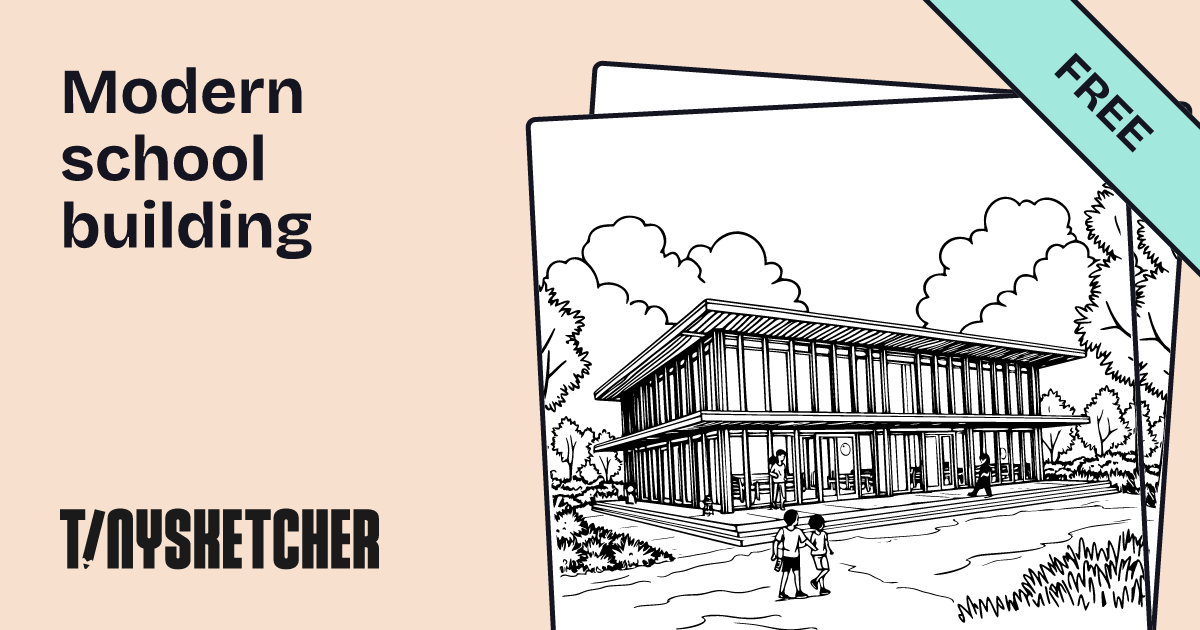 Modern school building Coloring Page | Free Printables | Tiny Sketcher