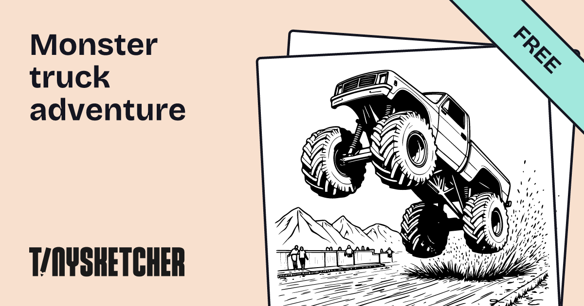 Monster truck adventure Coloring Page | Free Printables | Tiny Sketcher