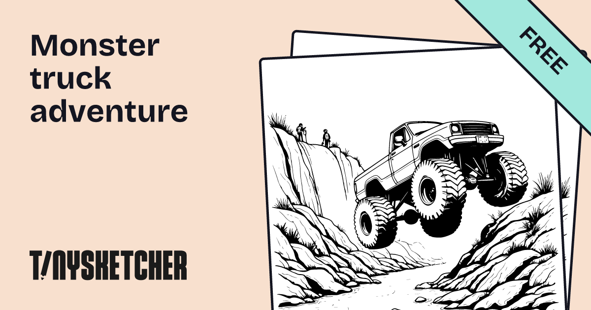 Monster truck adventure Coloring Page | Free Printables | Tiny Sketcher
