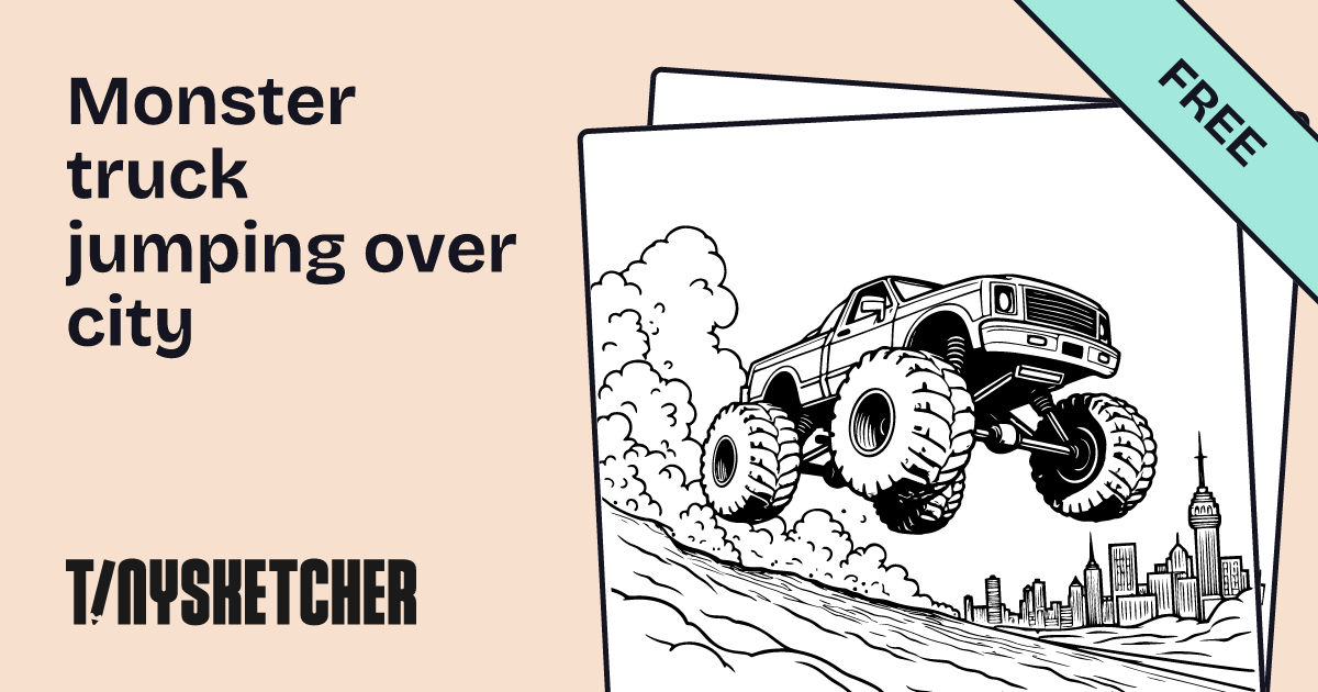 Monster truck jumping over city Coloring Page | Free Printables | Tiny ...