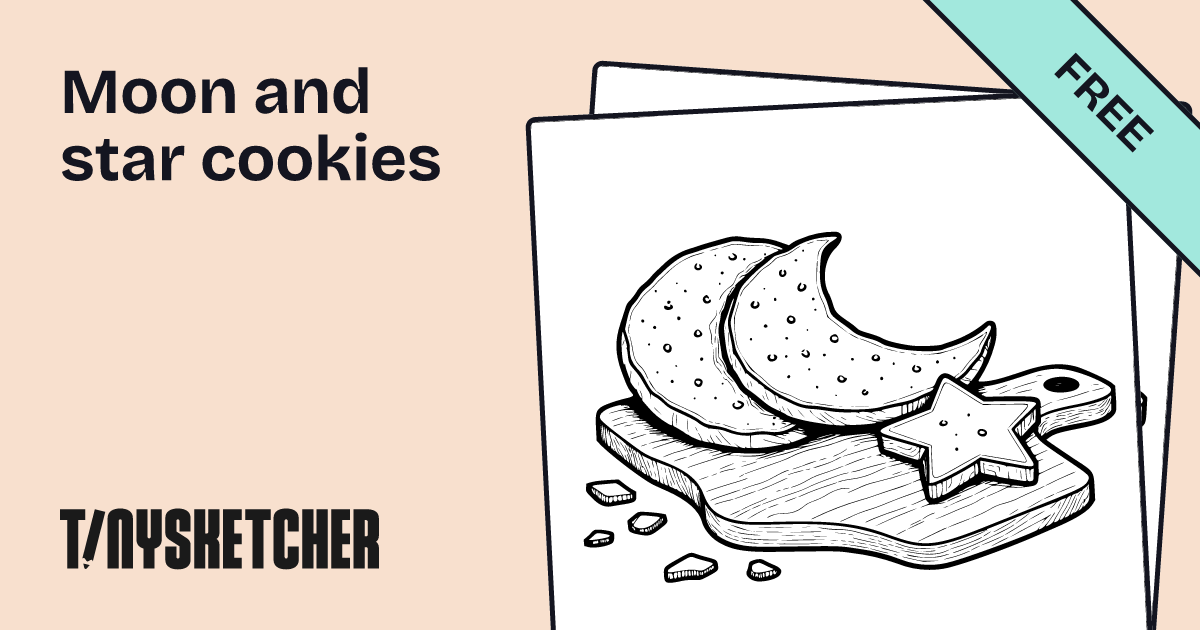 Moon and star cookies Coloring Page | Free Printables | Tiny Sketcher