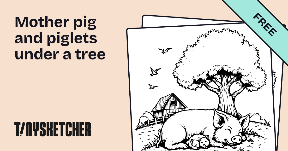 Mother pig and piglets under a tree Coloring Page | Free Printables ...