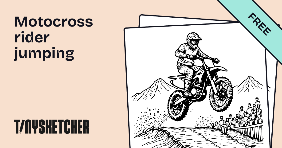 Motocross rider jumping Coloring Page | Free Printables | Tiny Sketcher