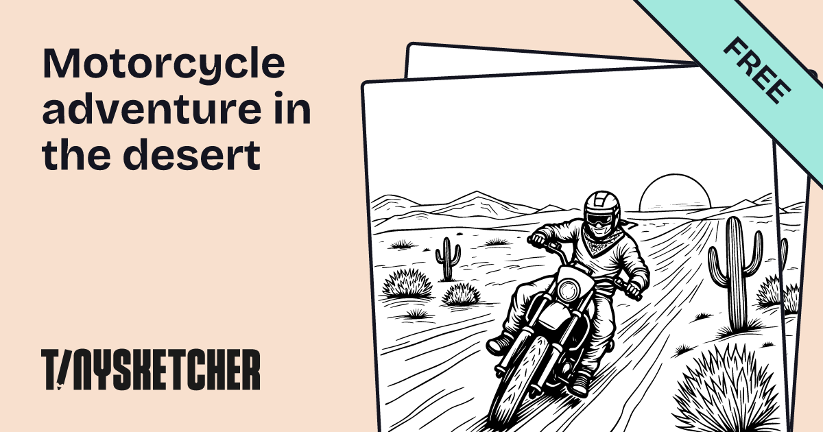 Motorcycle adventure in the desert Coloring Page | Free Printables ...