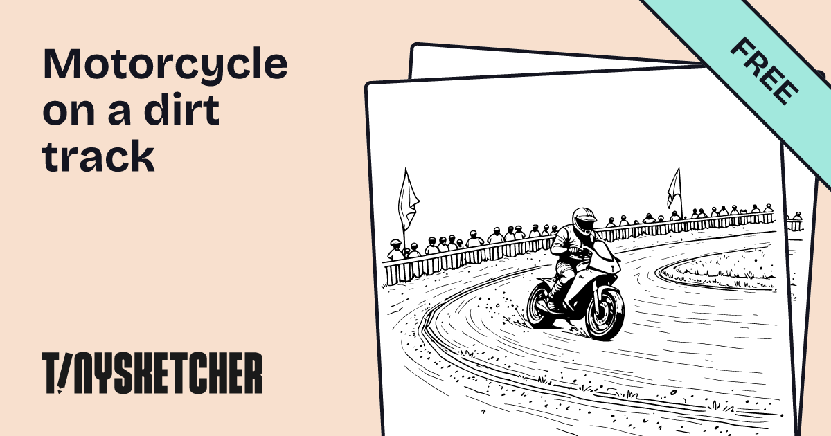Motorcycle on a dirt track Coloring Page | Free Printables | Tiny Sketcher