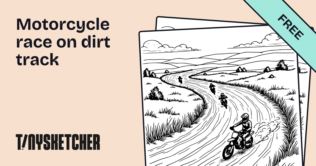 Motorcycle race on dirt track Coloring Page | Free Printables | Tiny ...