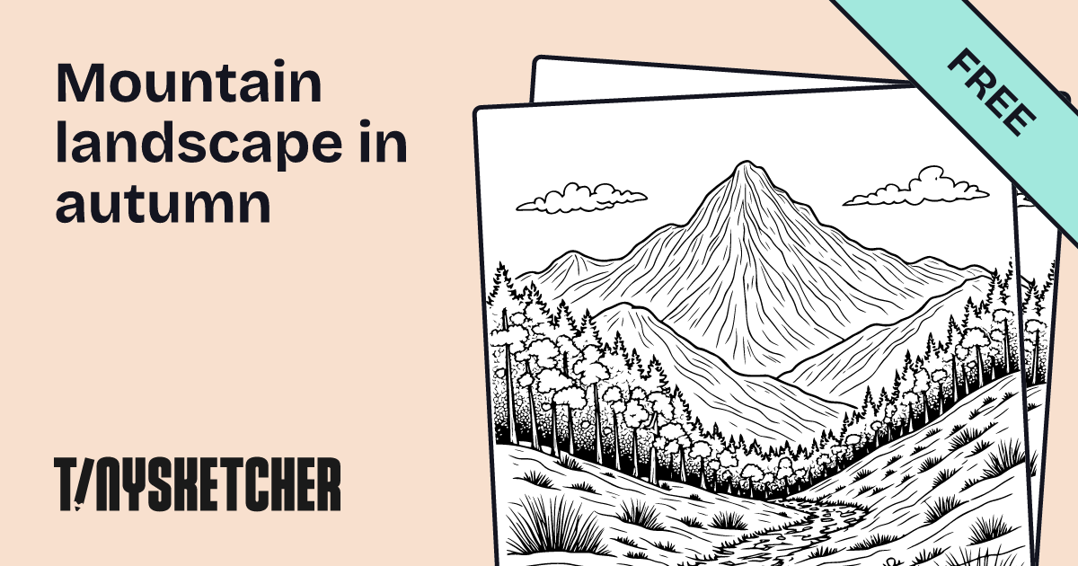 Mountain landscape in autumn Coloring Page | Free Printables | Tiny ...