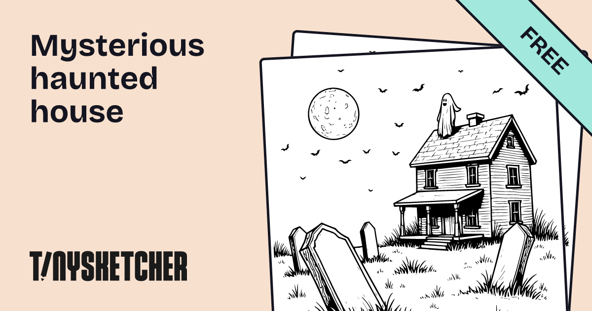 Mysterious haunted house Coloring Page | Free Printables | Tiny Sketcher