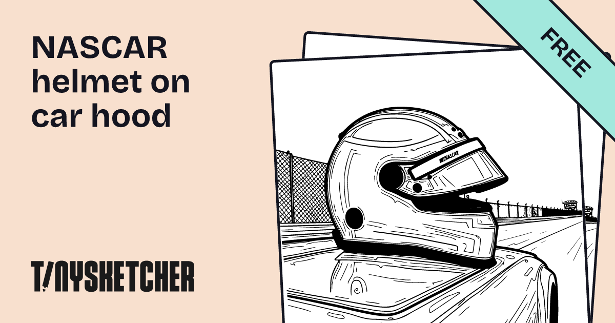 NASCAR helmet on car hood Coloring Page | Free Printables | Tiny Sketcher
