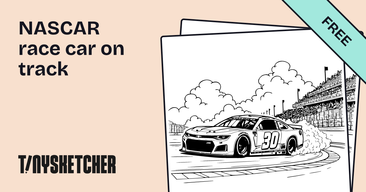 NASCAR race car on track Coloring Page | Free Printables | Tiny Sketcher