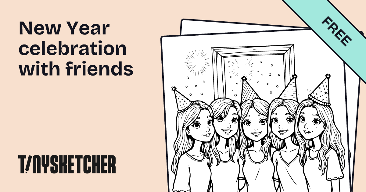 New Year celebration with friends Coloring Page | Free Printables ...