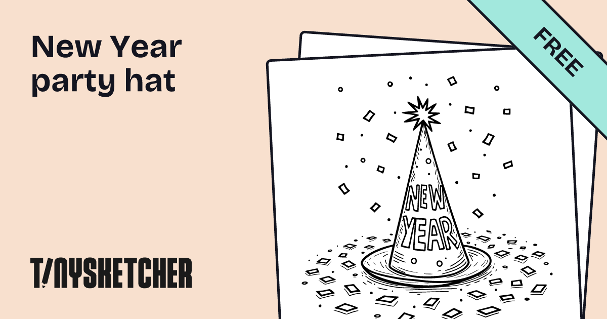 New Year party hat Coloring Page | Free Printables | Tiny Sketcher