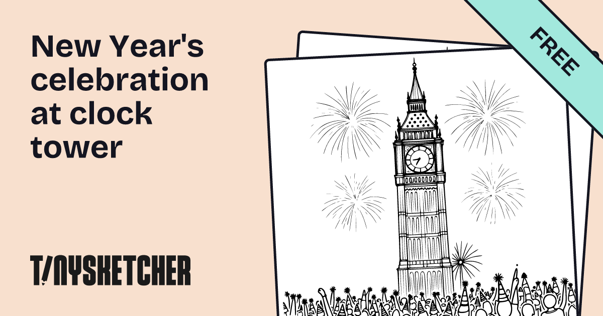 New Year's celebration at clock tower Coloring Page | Free Printables ...
