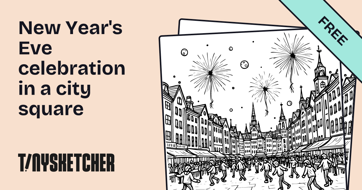 New Year's Eve celebration in a city square Coloring Page | Free ...