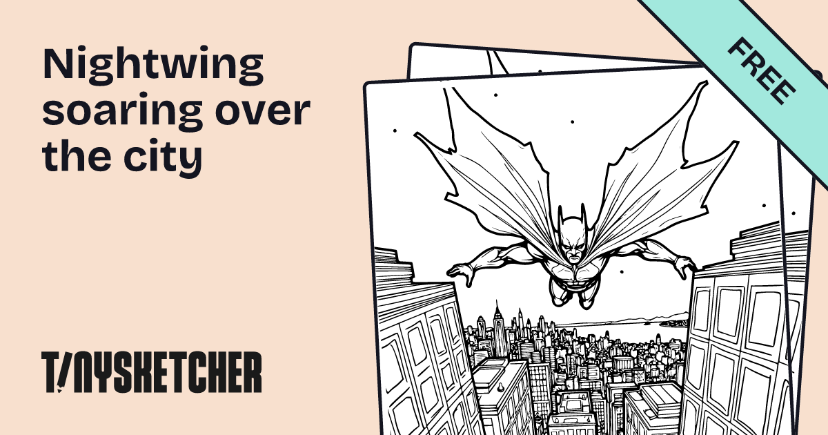 Nightwing soaring over the city Coloring Page | Free Printables | Tiny ...