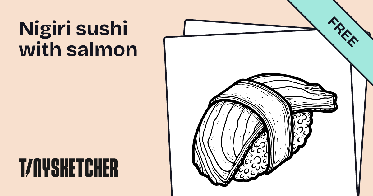 Nigiri sushi with salmon Coloring Page | Free Printables | Tiny Sketcher