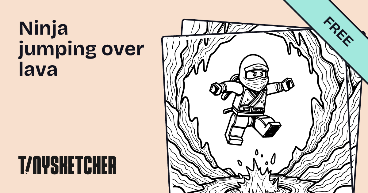 Ninja jumping over lava Coloring Page | Free Printables | Tiny Sketcher