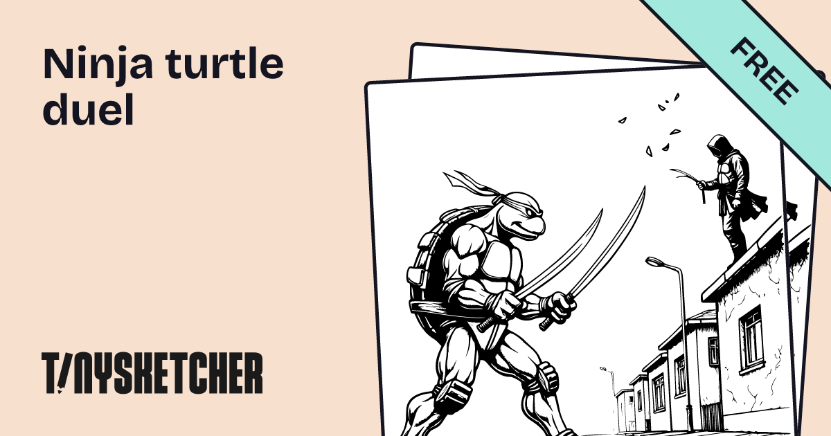 Ninja turtle duel Coloring Page | Free Printables | Tiny Sketcher